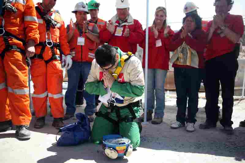 Rescuers Pull Last Trapped Chilean Miner To Surface : NPR