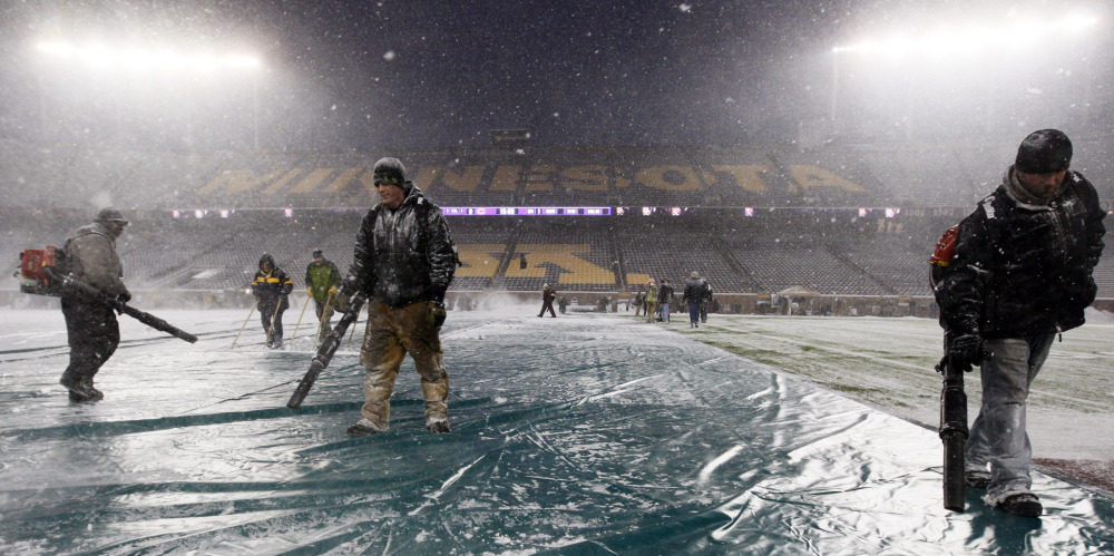 Vikings Play Under The Snow In Minneapolis : The Two-Way : NPR