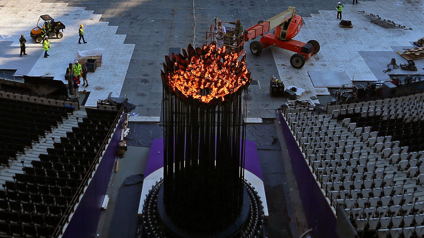Olympic Cauldron Is Put Out, Then Relit, In London : The Torch : NPR