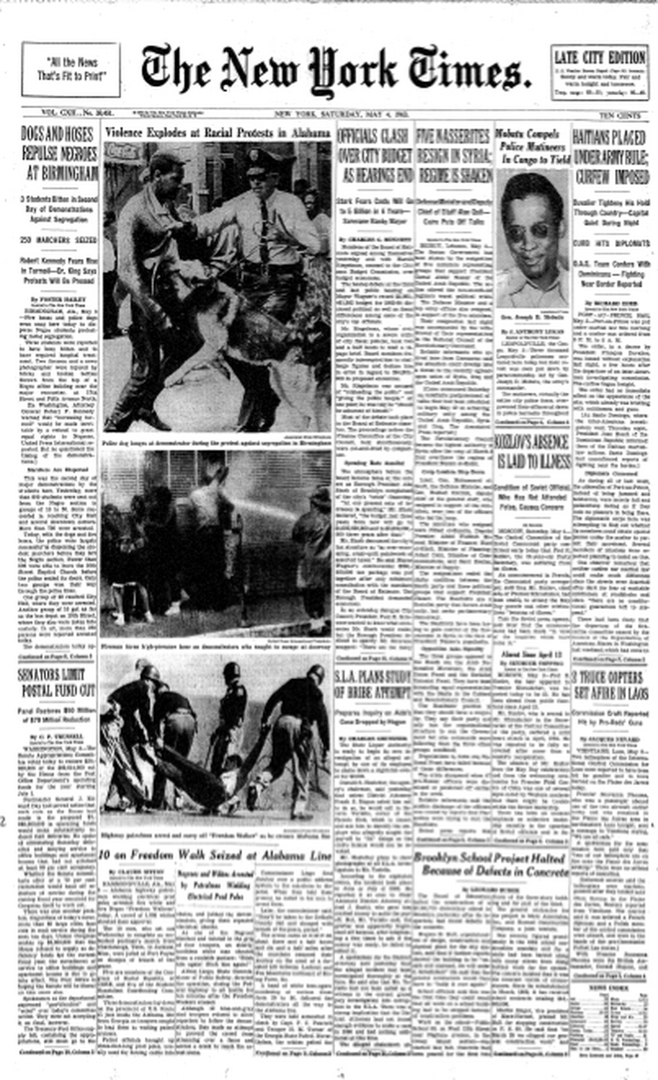 The New York Times' front page on May 4, 1963.