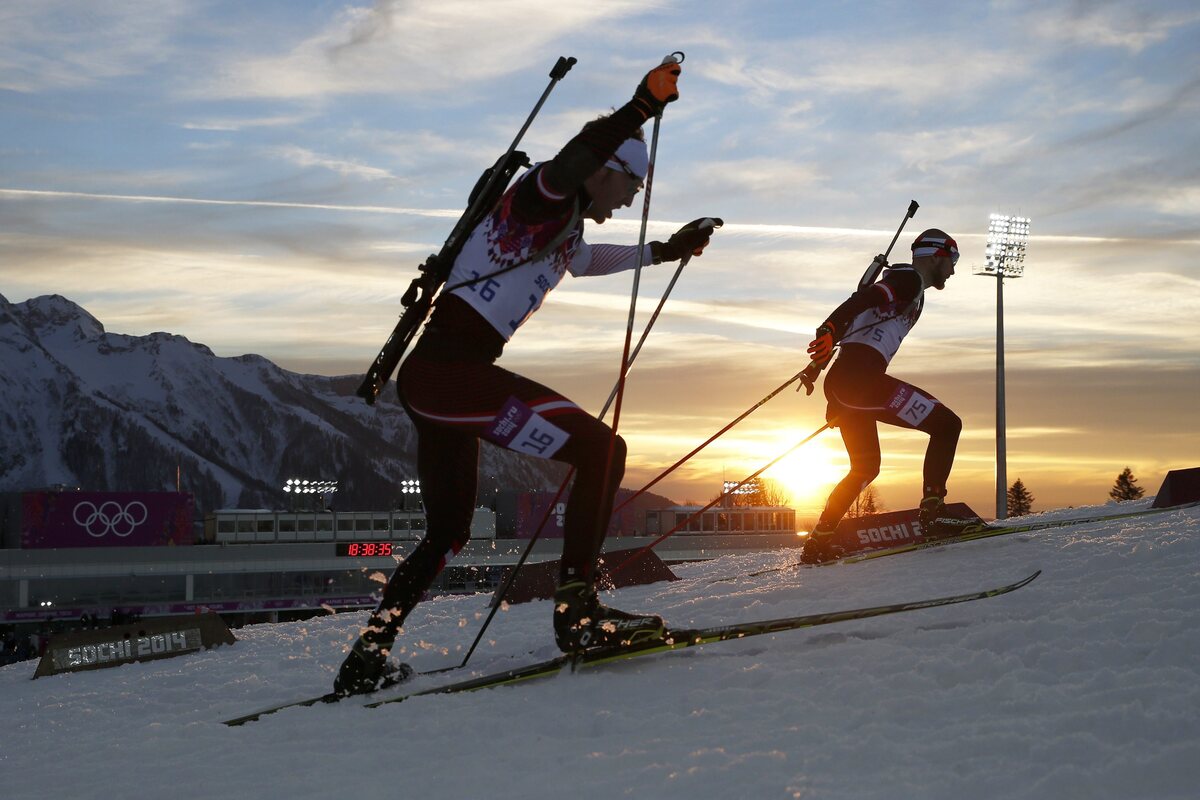 Olympic Photo Of The Day: Biathlon At Sunset : NPR