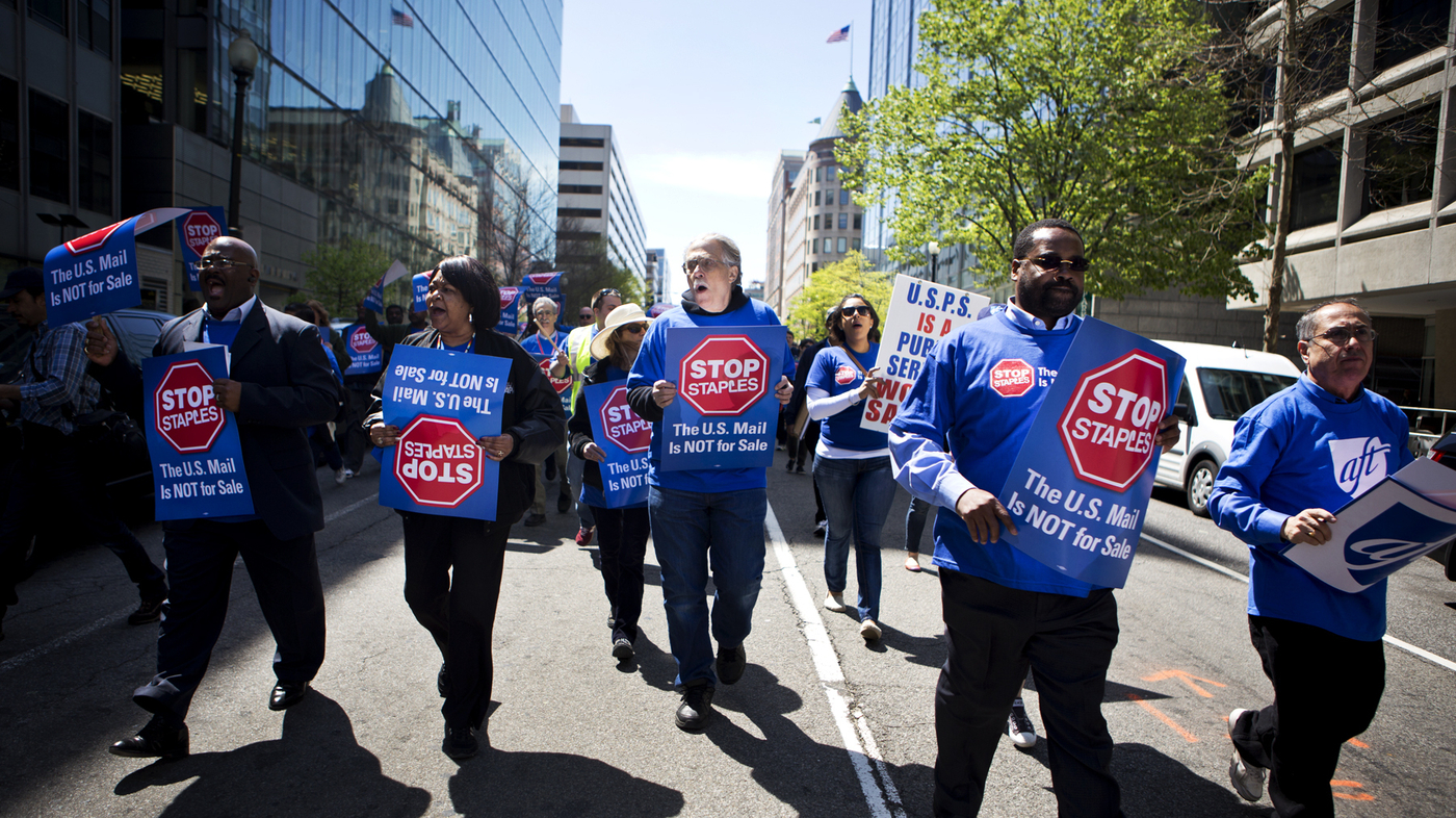 Postal Workers Protest At Staples Over Shift In Jobs : NPR