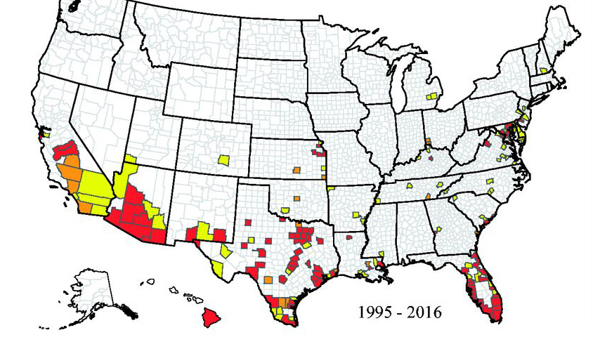 County Map Shows Where Mosquitoes That Could Carry Zika Have Lived ...