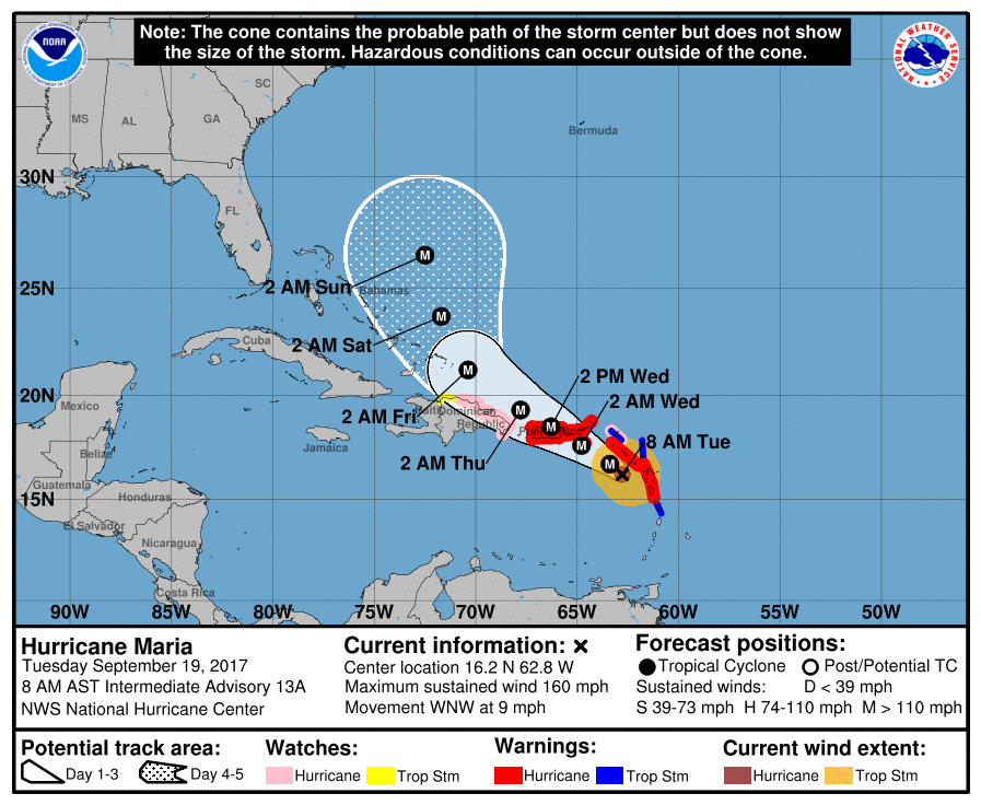 Hurricane Maria Weakens To A Category 4 As It Closes In On Puerto Rico ...