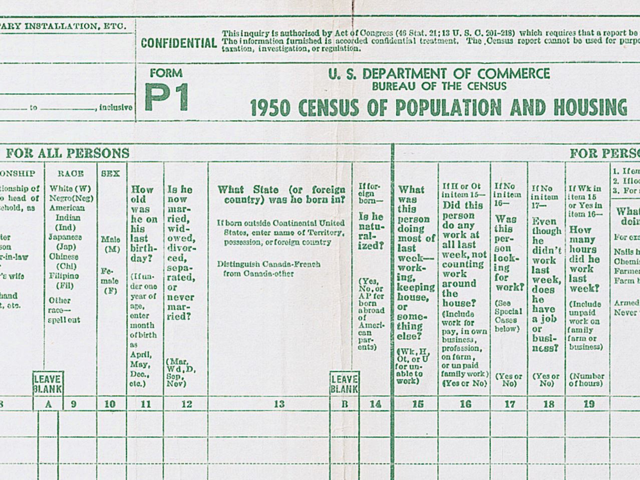1950 Census Worksheets