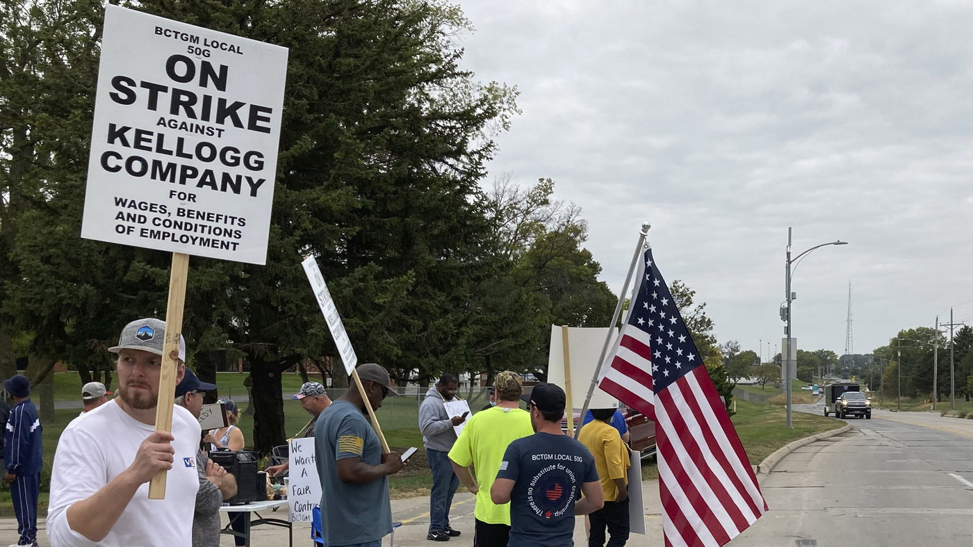 Union workers strike and threaten to strike to oppose two-tier wages : NPR