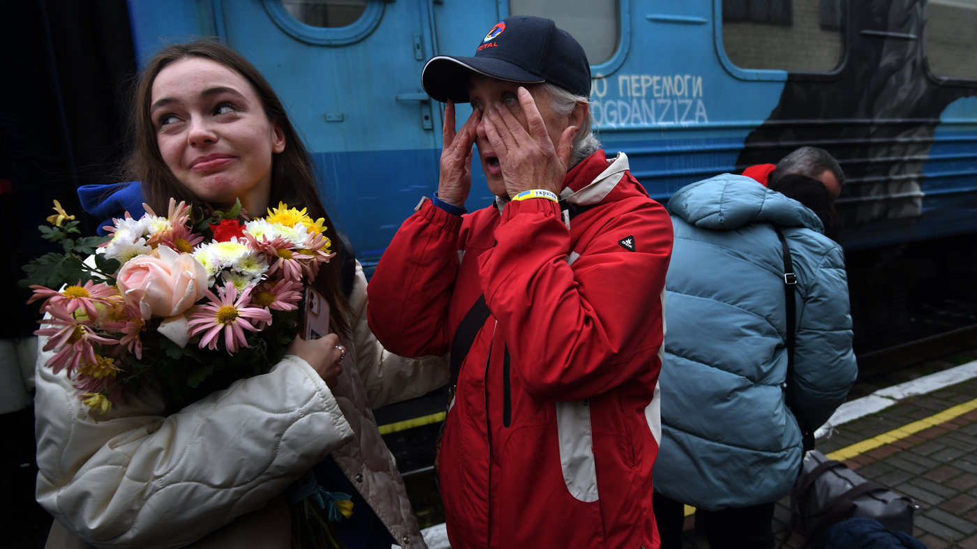 First train from Kyiv arrives in liberated Kherson : The Picture Show : NPR
