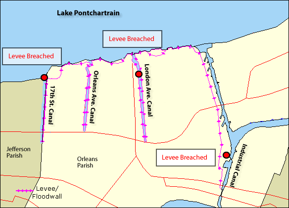 New Orleans Levee Breach Map